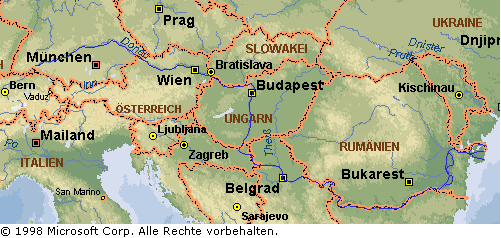 Map of the Danube River with all Countries